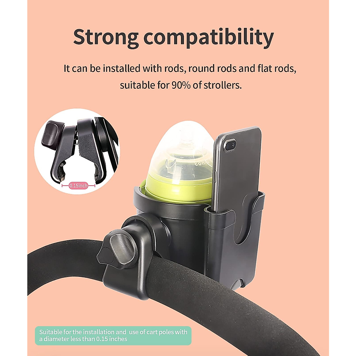 YEEJA 2in1 Stroller Accessories Bottle Holder with Phone Holder.Multiple uses Such as Phone Holder for Bike，Bike Cup Holder，Wheelchair Accessories.