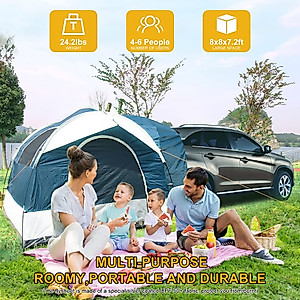SUV Tent Attachment for Camping -Up to 6-8 Person Sleeping Capacity, Car Tent Includes Rainfly and Storage Bag,Universal Fit, 8' W x 8' L x 7.2' H,Suitable Camping Traveling Family Outdoor Activities