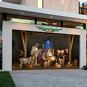 Christmas Garage Door Banner, 6x13ft Christmas Holy Nativity Backdrop, Hanging Xmas Garage Background, Holiday Background Sign, Indoor Wall Door House Decor