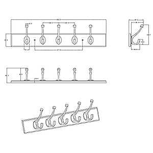 Richelieu Hardware T030210195 Transitional Hook Rack 25-5/8 in (650 mm), White and Brushed Nickel