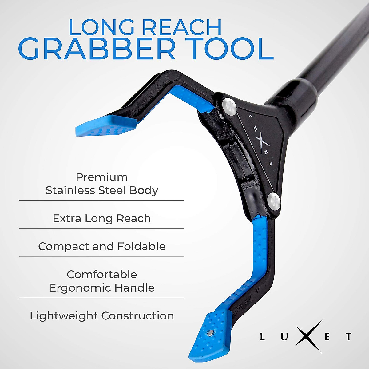 Grabber Reacher Tool, [Updated Version] Long 32” Steel Foldable Pick Up Stick with Strong Grip Magnetic Tip for Store Shelves, Lightweight Trash Picker Claw Reacher Grabber Tool for Elderly - by Luxet