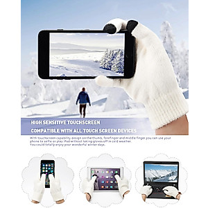 Womens Winter Warm Knit Beanie Hat Touchscreen Gloves Long Neck Scarf Set with Fleece Lined Skull Caps Gifts for Women Men White