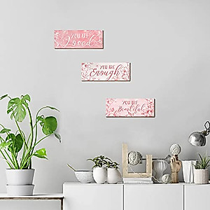 Pink Room Decor, Pink Wall Decor for Girls Bedroom, You Are Beautiful You Are Enough You Are Loved Sign, Positive Quotes Inspirational Wall Signs for Women, Wooden Hanging Wall Plaques