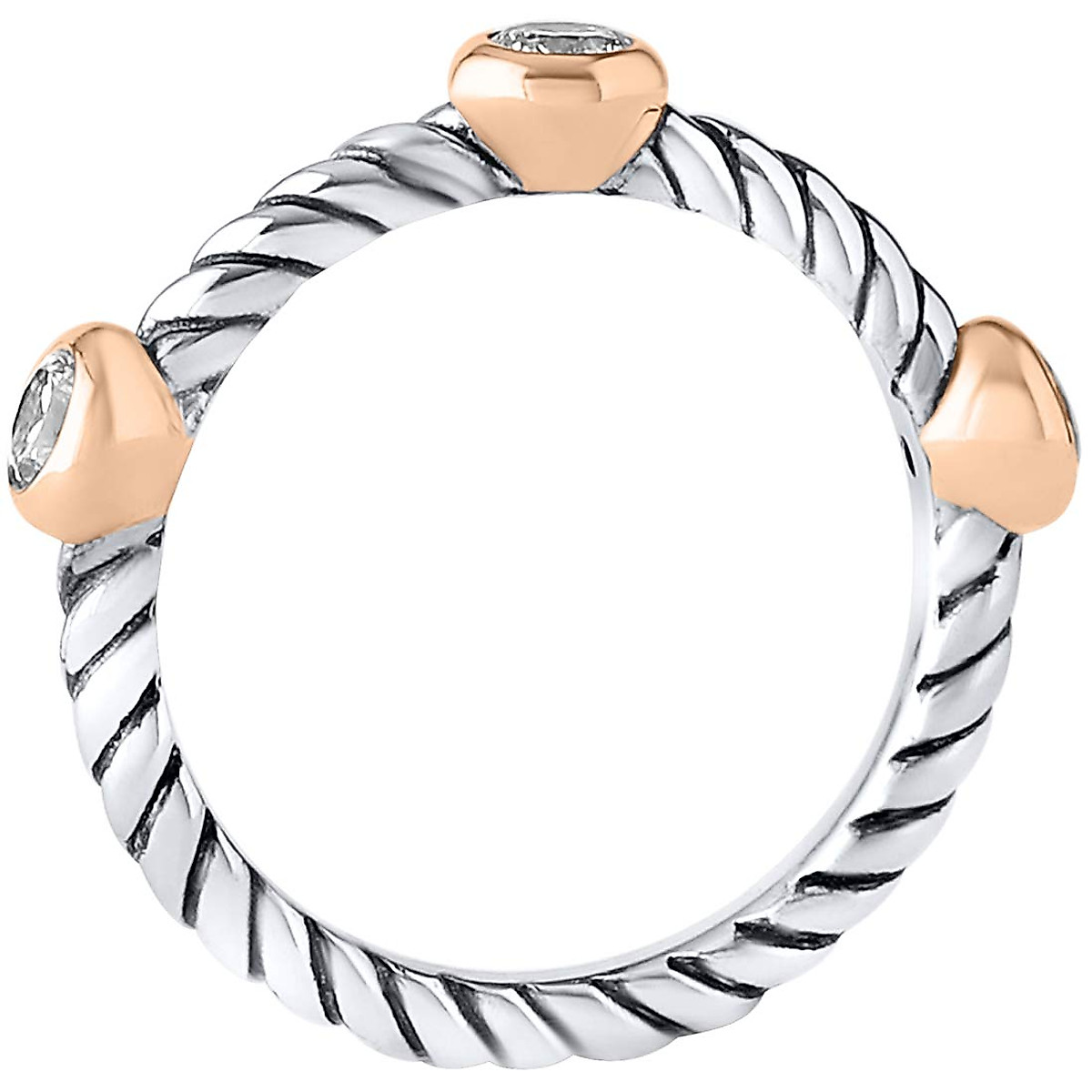 PEORA Cubic Zirconia 3-Stone Stackable Ring in Sterling Silver, Cable Rope Band for Women 2.1mm Sizes 9