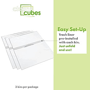 Clean Cubes 4 Gallon Trash Cans & Recycle Bins for Sanitary Garbage Disposal. Disposable Containers for Parties, Events, Recycling, and More. 3 Pack (White)