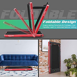 GYMAX Walking Pad, 2.25HP Foldable Treadmill with LED Display, Remote & Smart App Control, 2 in 1 Under Desk Treadmill, Portable Compact Folding Treadmill for Small Space/Home/Office