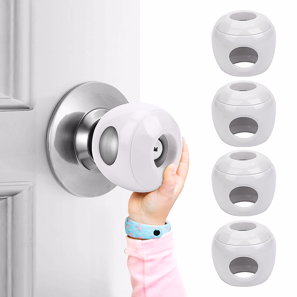 Baby Safety Door Knob Covers 4 Pack Baby Safety Door Handle Protector Child Proof Door Knobs Door Safety for Kids Universal Fit Easy Grip Lockable Design One Hand Operation for Parents No Tools Needed
