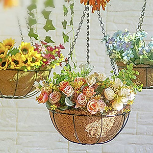 LUCCK Hanging Planters Basket Set of 3 Hanging Flower Pots 10 Inch Chain Round Wire Plant Holder with Coco Coir Liner Garden Watering Hanging Baskets for Patio Garden Outdoor
