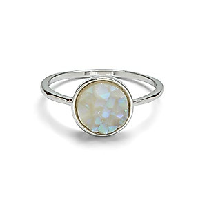 Pura Vida Silver-Plated Druzy Charm Ring w/White Stone - Brass Base, Rhodium Plating - Size 8