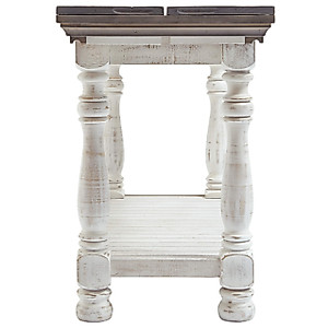 Signature Design by Ashley Havalance Farmhouse Sofa Table, Flip Top Design for Additional Dining Space and Fixed Lower Shelf, Gray & White with Weathered Finish