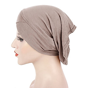 NICEYST 3pcs Women Under Scarf Hijab Cap Islam Muslim Solid Color Cross Turban Inner Hat Soft Stretch Jersey Bonnet Tube Cap (Black+White+Khaki)