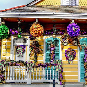 Estivaux 2 Pieces Mardi Gras Bows for Wreath, Mardi Gras Wreath Bows Glitter Green Purple Gold Stripe Bows Fat Tuesday Bows Bows for Front Door Mardi Gras Masquerade Party Decorations