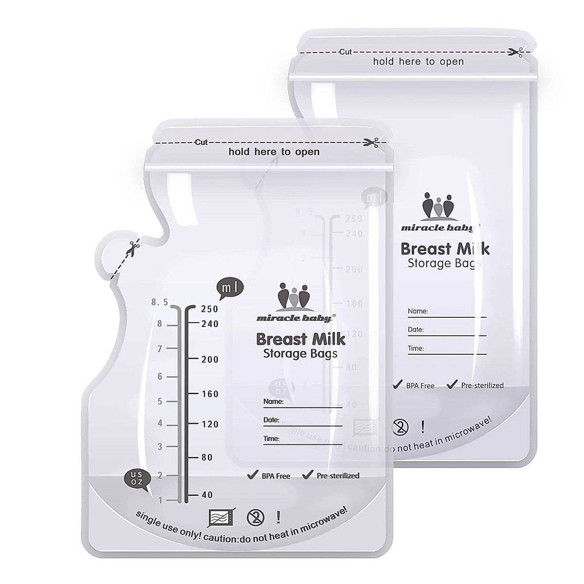 Breastmilk Storage Bags, 8.5 OZ Breast Milk Freezer Storage Container Bag for Breastfeeding, Leak Proof Double Zipper Seal, Pre-Sterilized, Self Standing, Easy to Freeze 240 Count