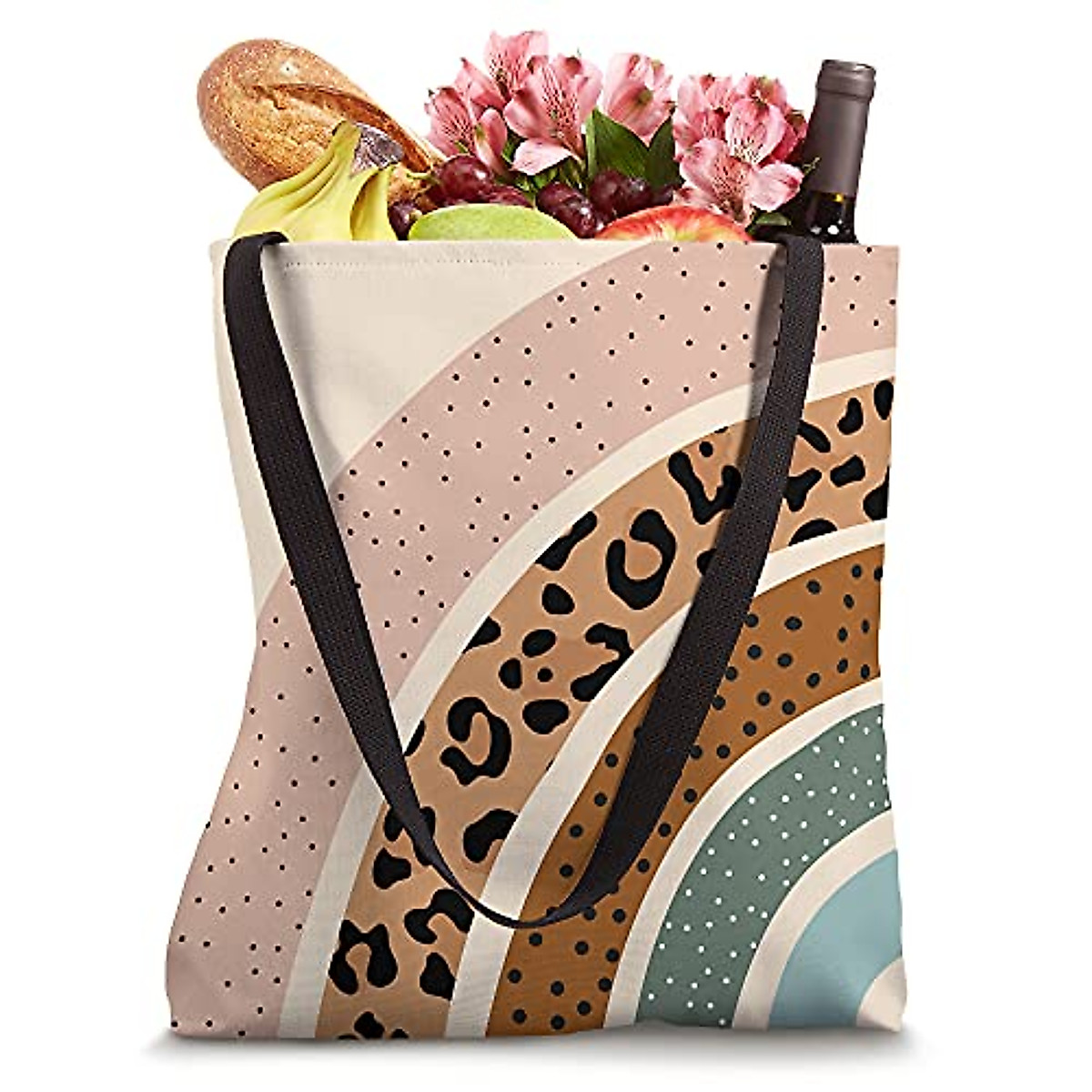 Boho Burnt Orange Half Rainbow Dotted Pattern Black Leopard Tote Bag