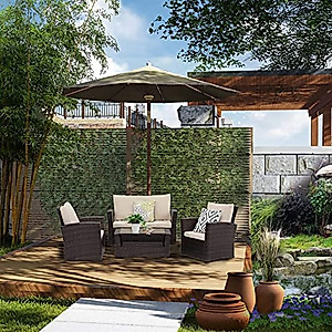 FDW Patio Furniture Sets 4 Piece Rattan Chair Patio Sofas Wicker Sectional Sofa Outdoor Conversation (Brown and Tan)