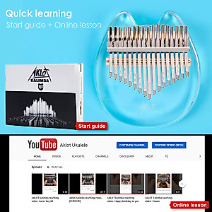 Kalimba Thumb Piano, AKLOT 17 Keys Transparent Acrylic Cat Note Carved Starter Finger Piano with Kalimba Case Tune Hammer Study Booklet Stickers