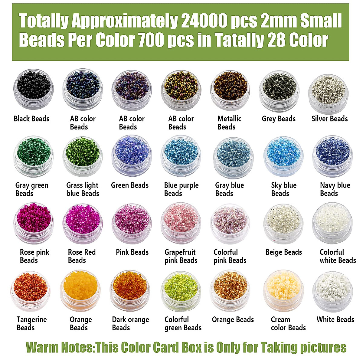Ybxjges 24000Pcs 2mm Glass Seed Beads Kit, with 28 Colors Small Beads Kit for Girls,Women and Adults,Bracelets, Necklaces,Earring,Jewelry Making Supplies