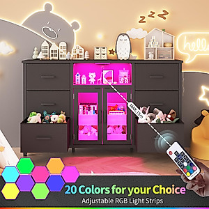 FFBCFDK Dresser,Black Dresser for Bedroom Dresser TV Stand with Charging Station for 60" TV Long 6 Drawer Dresser for Bedroom with LED Light Large Fabric Dresser Organizer Unit Tall Chest of Drawers