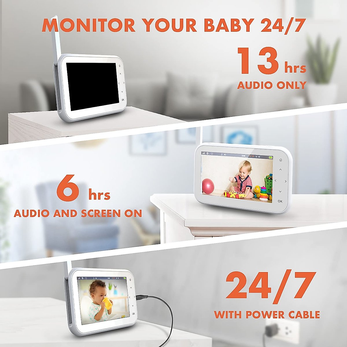 REXING BM1 Baby Monitor w/Recording Capabilities 4.5” IPS Display, 720p Video/Audio, Two-Way Talking, Microphone/Speaker, 1000ft Range, Night Vision,Thermal Monitor, Cry/Sound Detection,Lullaby Music