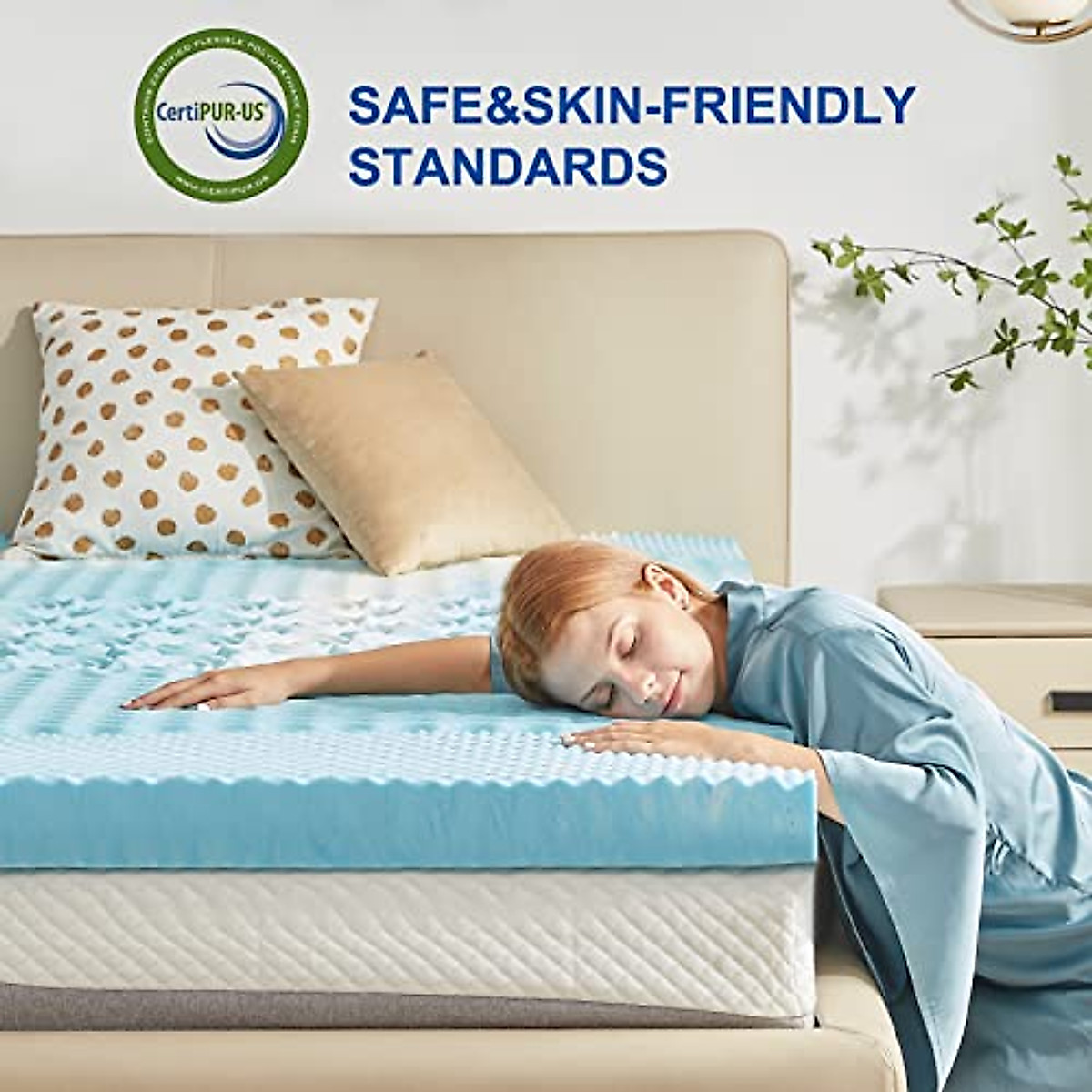 SINWEEK 4 Inch Mattress Topper 5-Zone Memory Foam Mattress Topper Pressure Relieve Soft Mattress Pad, CertiPUR-US Certified, Queen Size Blue