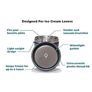 The Ice Cream Canteen Vacuum Insulated Double Wall Stainless Steel Thermos Container for the pint of ice cream enjoy ice cream anywhere (Blueberry Blue)
