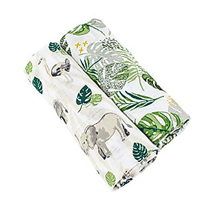 Bebe au Lait Jungle Rainforest Muslin Swaddle Blanket, Green, One Size (SWBMJG)