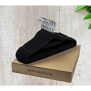 JohneyRulu Velvet Non-Slip Black Hangers - Space-Saving Heavy-Duty Suit Hangers with 360° Swivel Hook - 20 Pack