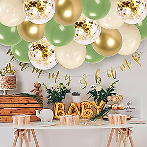 Sage Green Gold Confetti Balloons - 50 pcs Olive Green Blush Gold Metallic Latex Balloon for Eucalyptus Birthday Baby Shower Wedding Bridal Shower Party Decorations