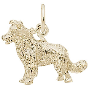 10k Yellow Gold Border Collie Dog Charm, Charms for Bracelets and Necklaces
