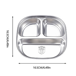 2 Pack Stainless Steel Divided Plate Small Child Plate with 3-Compartment, Portion Control Serving Platter, Mess Food Sectioned Tray for Dinner, Lunch, Cafeteria, Kids 6 inches