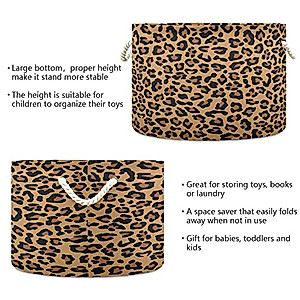 Kigai Leopard Animal Print Cotton Rope Basket Large Collapsible Baby Laundry Basket Blanket Basket Kid's Toy Storage Basket Organizer for Nursery Bedroom Home Decor