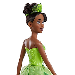 Mattel Disney Princess Toys, Tiana Fashion Doll, Sparkling Look with Brown Hair, Brown Eyes & Tiara Accessory, Inspired by The Princess & The Frog