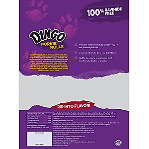 Dingo Porkie Rolls 15 Count, Pork Hide Chews for Dogs, Made with Real Chicken