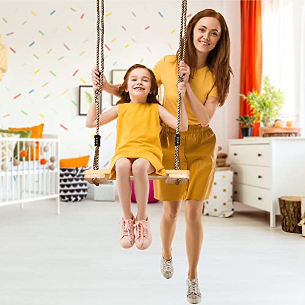 EXTFANS Wood Tree Swing Seat, Swing Set for Children Adult Kids, 15.7 * 6.3 * 0.63 Inch, Adjustable Rope Swings for Yard Indoor Outdoor Backyard Garden Playground Use