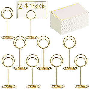 Toncoo 24 Pack Premium Table Number Holders and 24 Pcs Place Cards with Gold Foil Border, Place Card Holder, Table Sign Stand, Photo Picture Holders Wedding Table Name Card Holder(Gold)