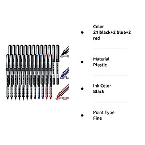 Shuttle Art RollerBall Pens, 25 Pack(21 black 2 blue 2 red) Fine Point Roller Ball Pens, 0.5mm Liquid Ink Pens for Writing Journaling Taking Notes School Office