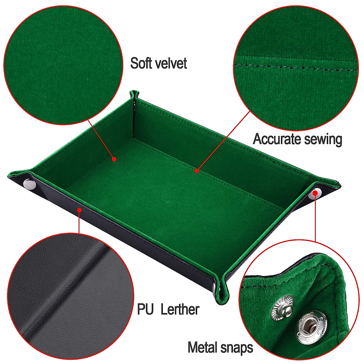 SIQUK Double Sided Dice Tray Folding Rectangle PU Leather and Dark Green Velvet Dice Holder