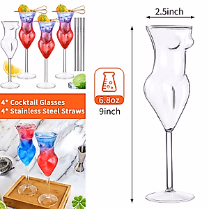 Wine Glass Cocktail Glasses Set of 4 Beauty Lady Woman Goblet Glass Drinking Cups 6.8oz Glassware for Cocktails Whiskey Wine Beer Milk Champagne Juice Home Party