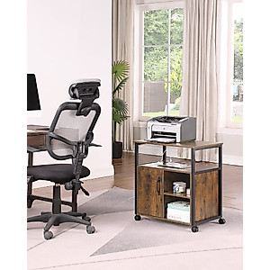 Kavonty Lateral File Cabinet,Office Filing Cabinets with Socket and USB Charging Port,Modern Rolling Printer Stand with Storage for A4, Letter Size and File Folders,for Home Office, Rustic Brown