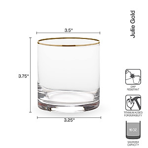 Mikasa Julie Gold Set of 4 Double Old Fashioned Rocks Glass, 15-Ounce, Clear