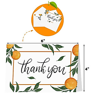 Sinasasspel 36Pack Little Cutie Thank You Cards Assortment with Envelopes Orange Stickers Clementine Theme Party Supplies Little Cutie Baby Shower Gifts 4 x 6 Inches