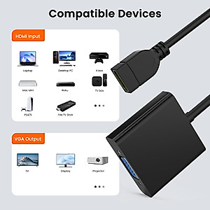 avedio Links HDMI to VGA Adapter, Active HDMI to VGA Converter (Female to Female) with Audio, Support HD 1080P@60Hz, TV Stick, Raspberry Pi, Chromebook, Roku, Xbox (3.5mm Audio Cable Included)