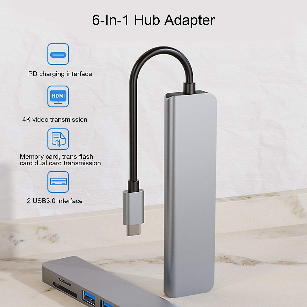 Docking Station Adapter, Type‑C Hub Adapter, 11x3x1cm for Computer Accessory Hard Disk Trans‑Flash Card Travel Use U Disk Memory Card Mouse Key
