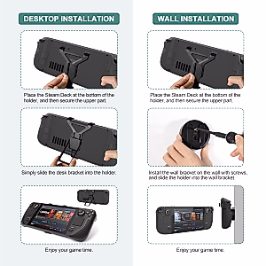 Lenink Stand for Steam Deck, Anti-Slip Foldable Holder Portable Base Wall Bracket Compatible with Valve Steam Deck Accessories (Black)
