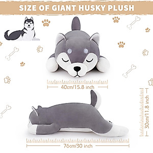 Auspicious beginning 30'' Husky Stuffed Animal Plush Pillow, Huskies Anime Body Pillow, Kawaii Stuff Animal Plush Toy, Big Plushie Stuffed Dog Giant Plush Throw Pillow Gifts for Boys Girls