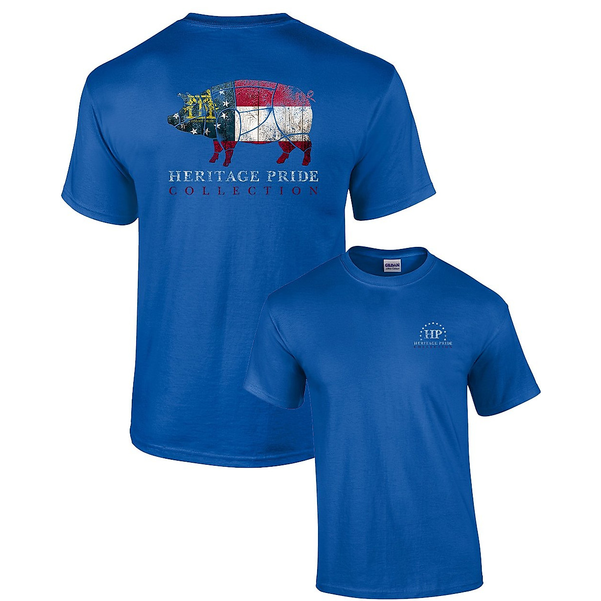 Heritage Pride Georgia Pig Patriotic Adult Short Sleeve T-Shirt-Royal-Large