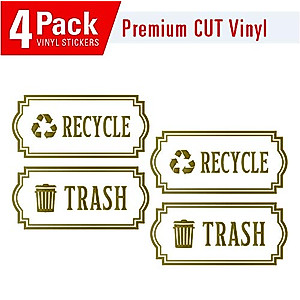 Recycle and Trash Elegant Decal to Organize Trash cans or Garbage containers and Walls - Premium Cut Vinyl Style 2 (Small, Gold-R)