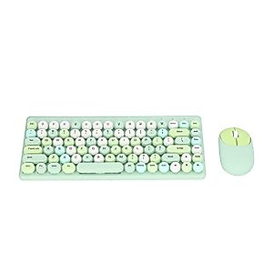 Wireless Keyboard and Mouse Combo for,Wireless Cute Mix Color 86 Keys Retro Round Concave Wireless Keyboard,Professional 1200DPI Gaming Keyboard Mouse (Green)