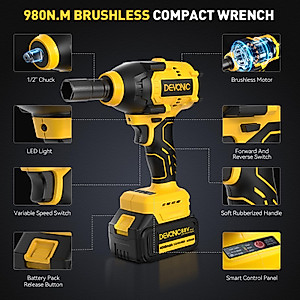 XGOLD DEVONIC Cordless Impact Wrench,750Ft-lb(980N.m) Brushless Impact Gun,2900RPM High Torque Impact Wrench,1/2 Inch with 3 Models,Charger & 6 Sockets, Power Impact Driver for Car Home