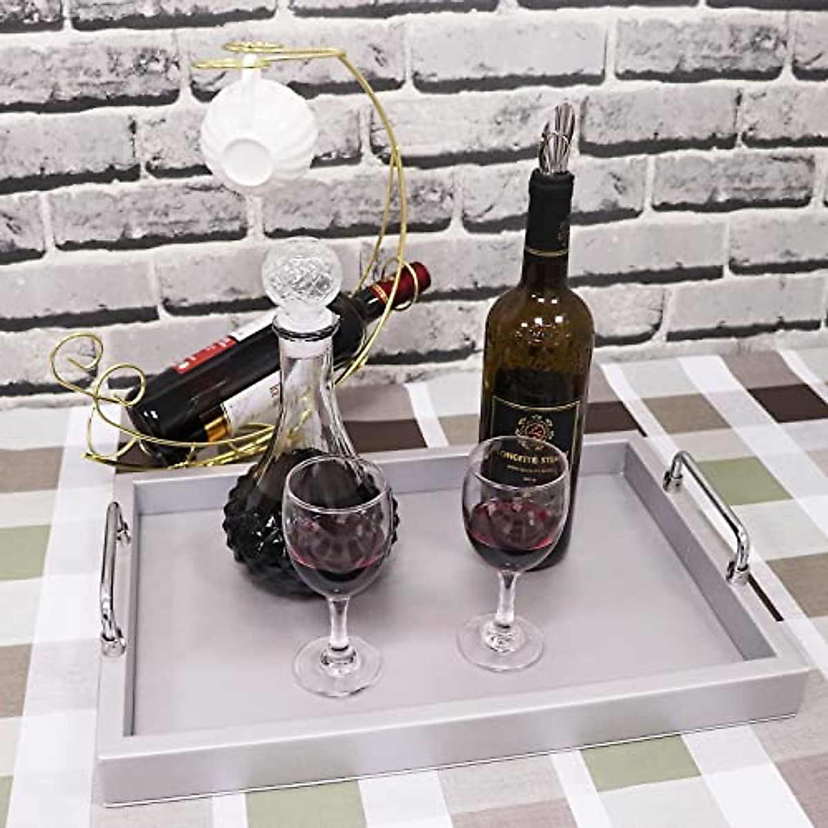 Mcbz Living & Kitchen Room Decoration Service Tray, Banquet Table & Tea Table Coffee Tray, 90° Folding Metal Handle, 17.8 x 12.3 inches (Silver)
